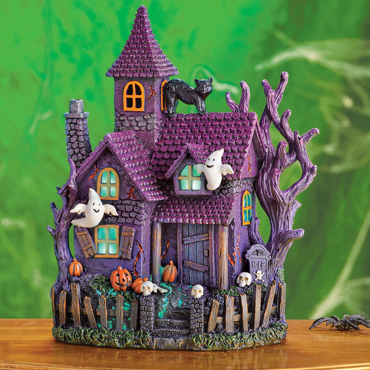 Hand-Painted Lighted Color Changing Tabletop Haunted House ...
