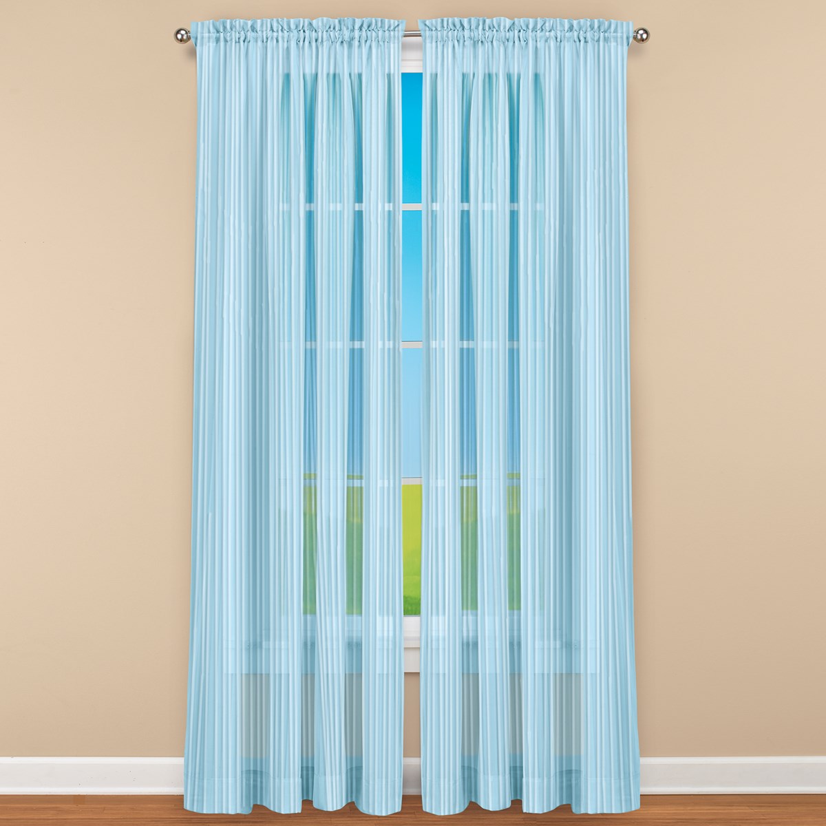 Striped Sheer Polyester Window Curtain with Rod Pocket Top ...