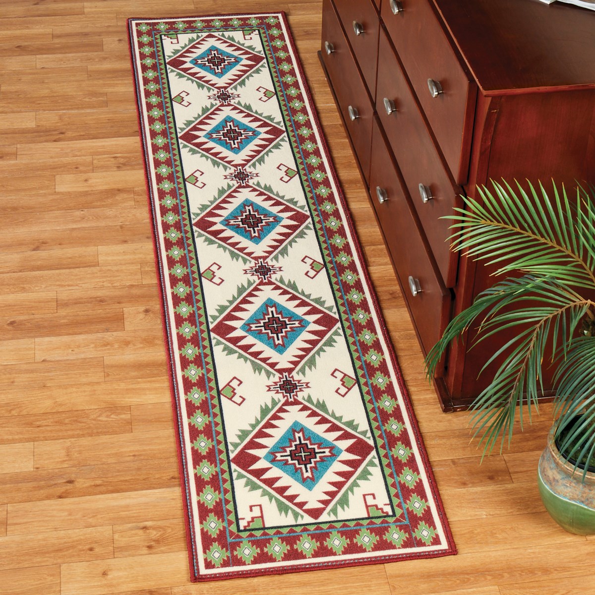Intricate Skid-Resistant Southwest Aztec Printed Rug | Collections Etc.