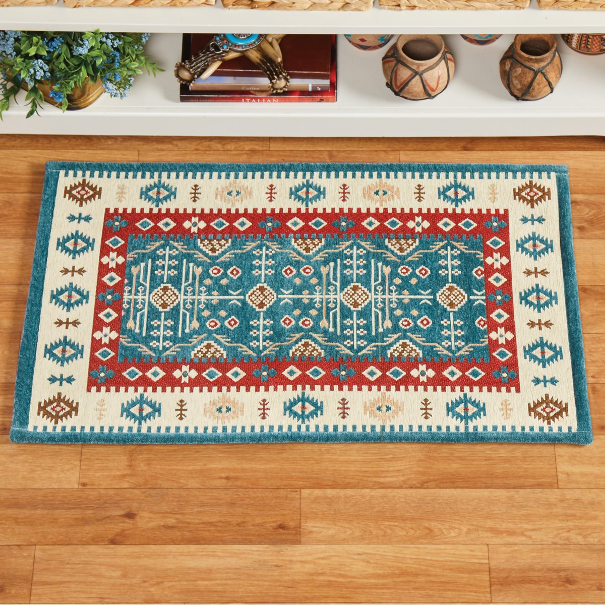 Skid-Resistant Aztec Pattern Jacquard Accent Rug | Collections Etc.