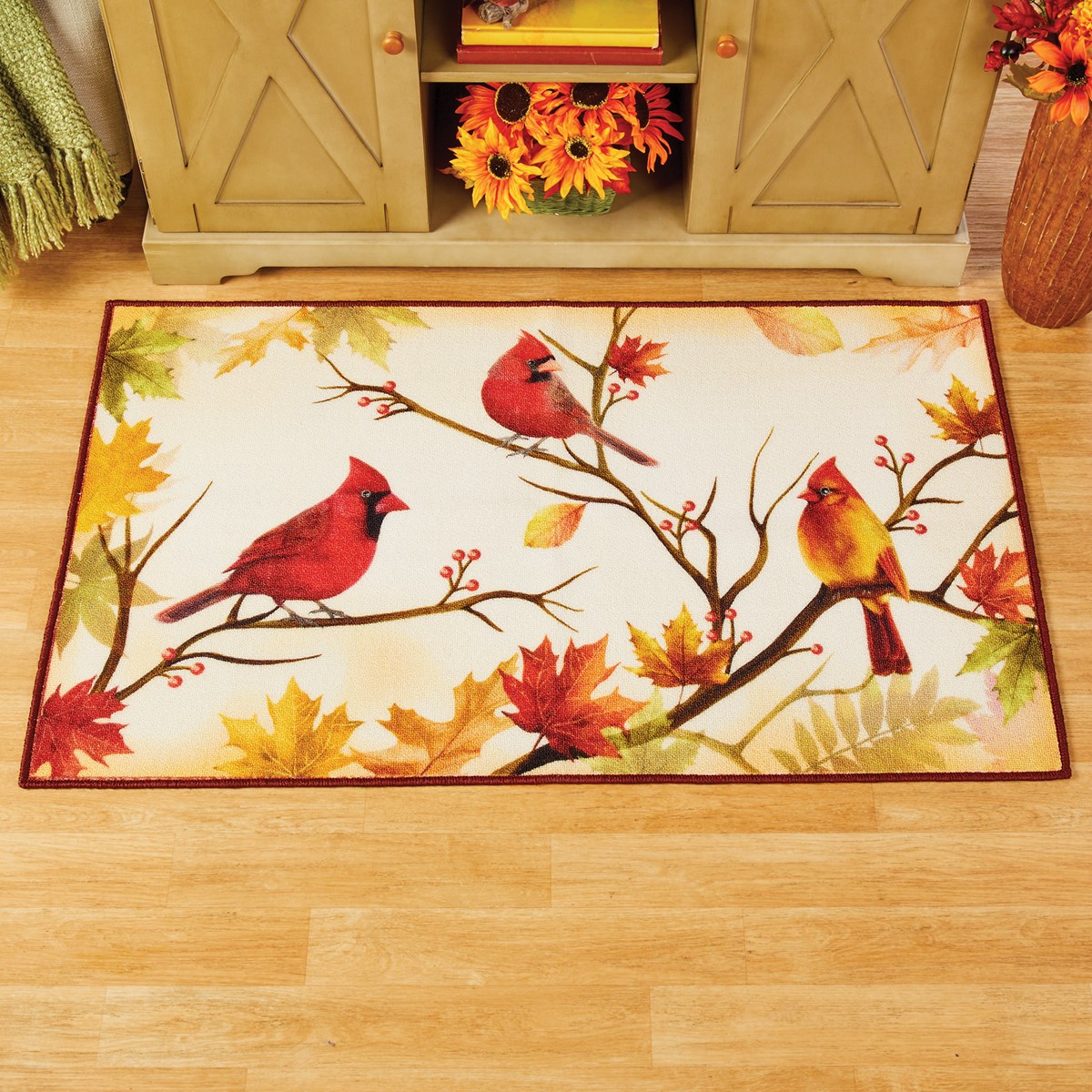 4-Foot Charming Skid-Resistant Cardinal Leaves Printed Rug ...