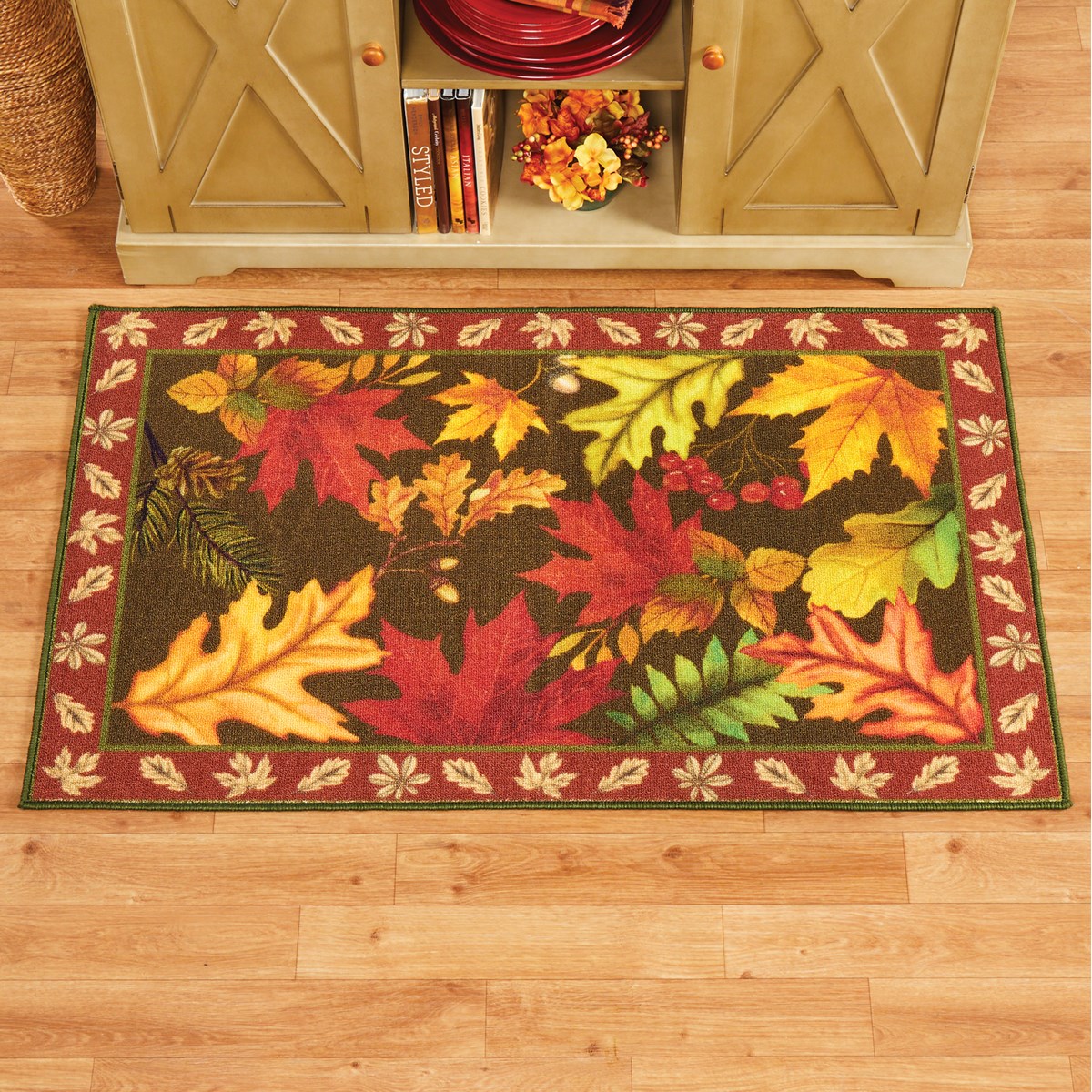 Lovely Fall Colored Leaves Print Design Accent Rug | Collections Etc.