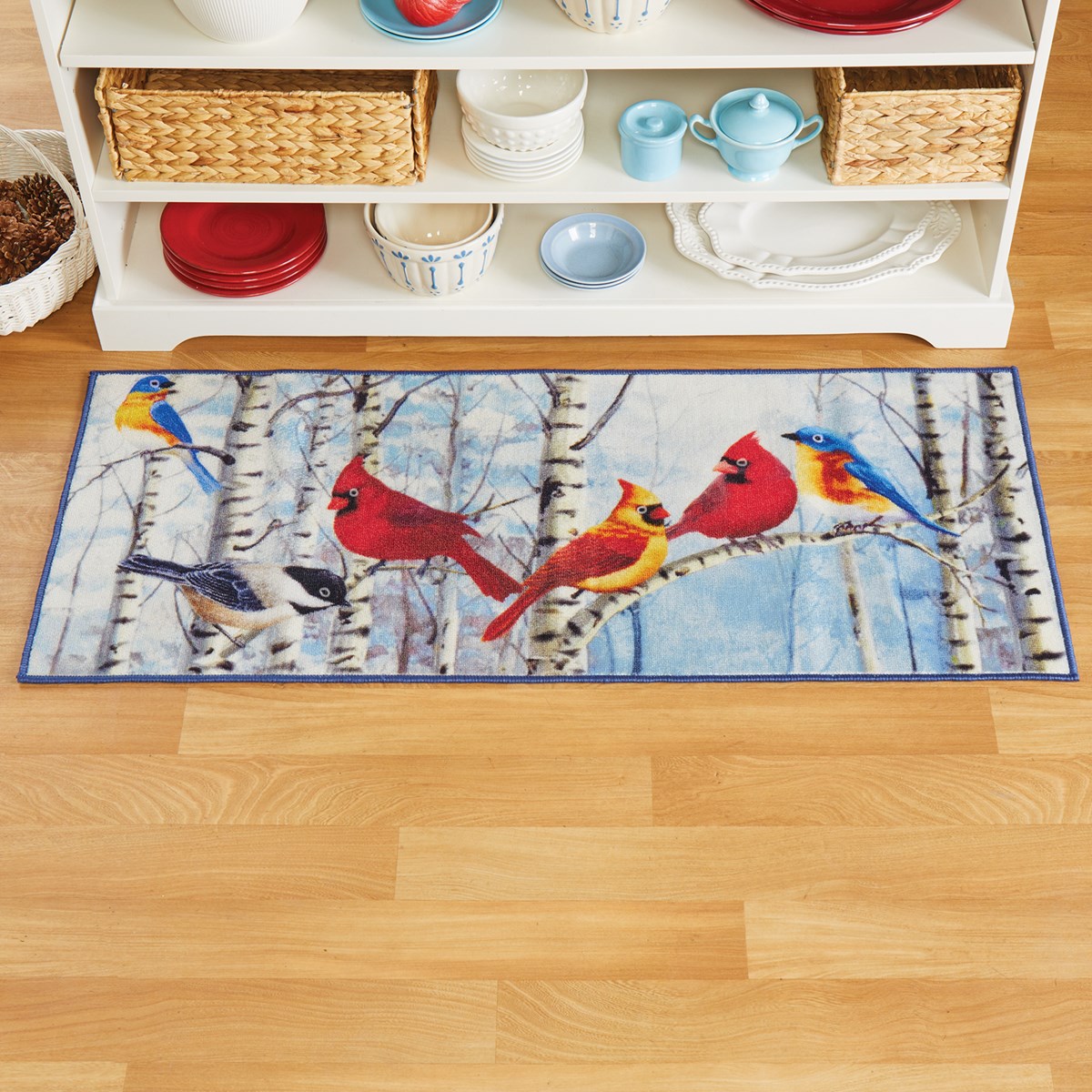 Skid-Resistant Bird Birch Tree Kitchen Runner Rug | Collections Etc.