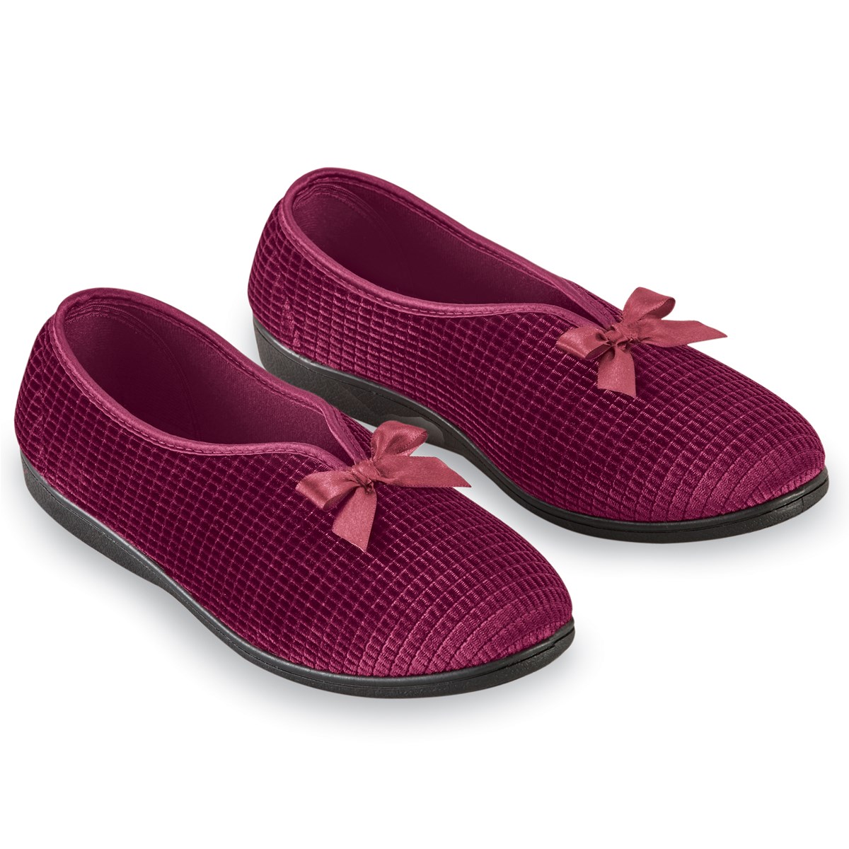 Slip-On Velvet Slip-Resistant Slippers with Stylish Bow | Collections Etc.