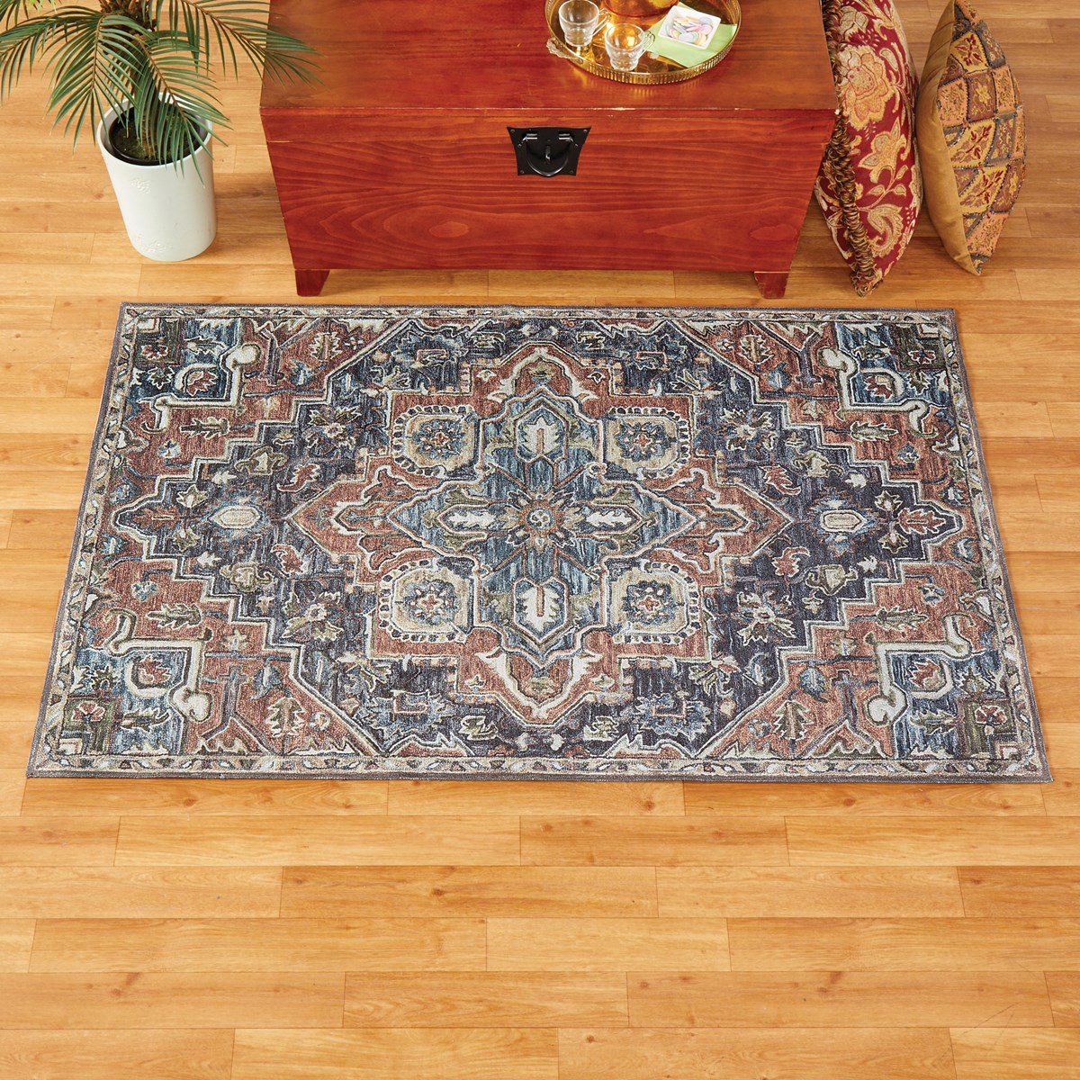 Breckenridge Medallion Diamond Accent Cotton Area Rug | Collections Etc.