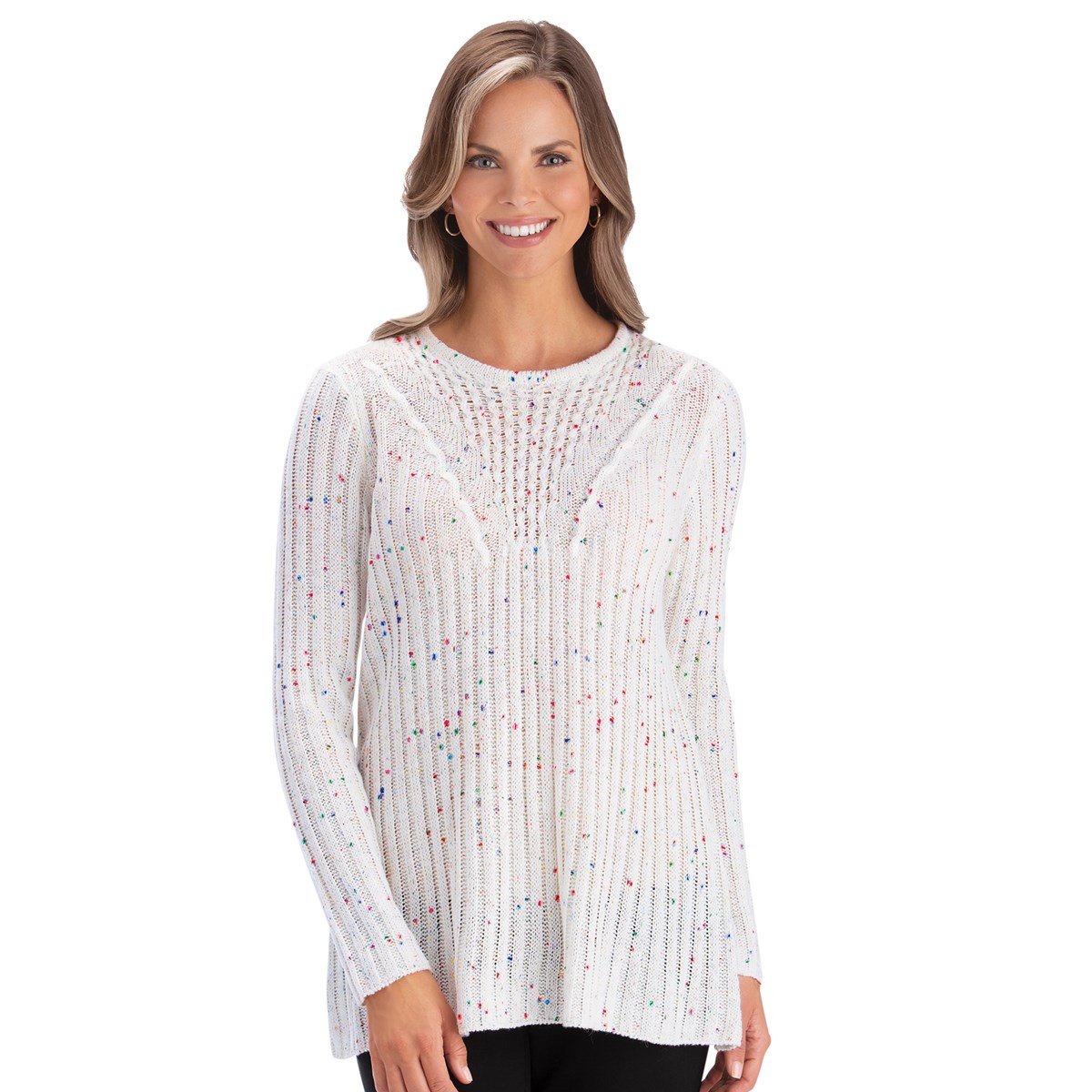 Speckled Yarn Detailed & A-Line Flare Hemline Sweater | Collections Etc.