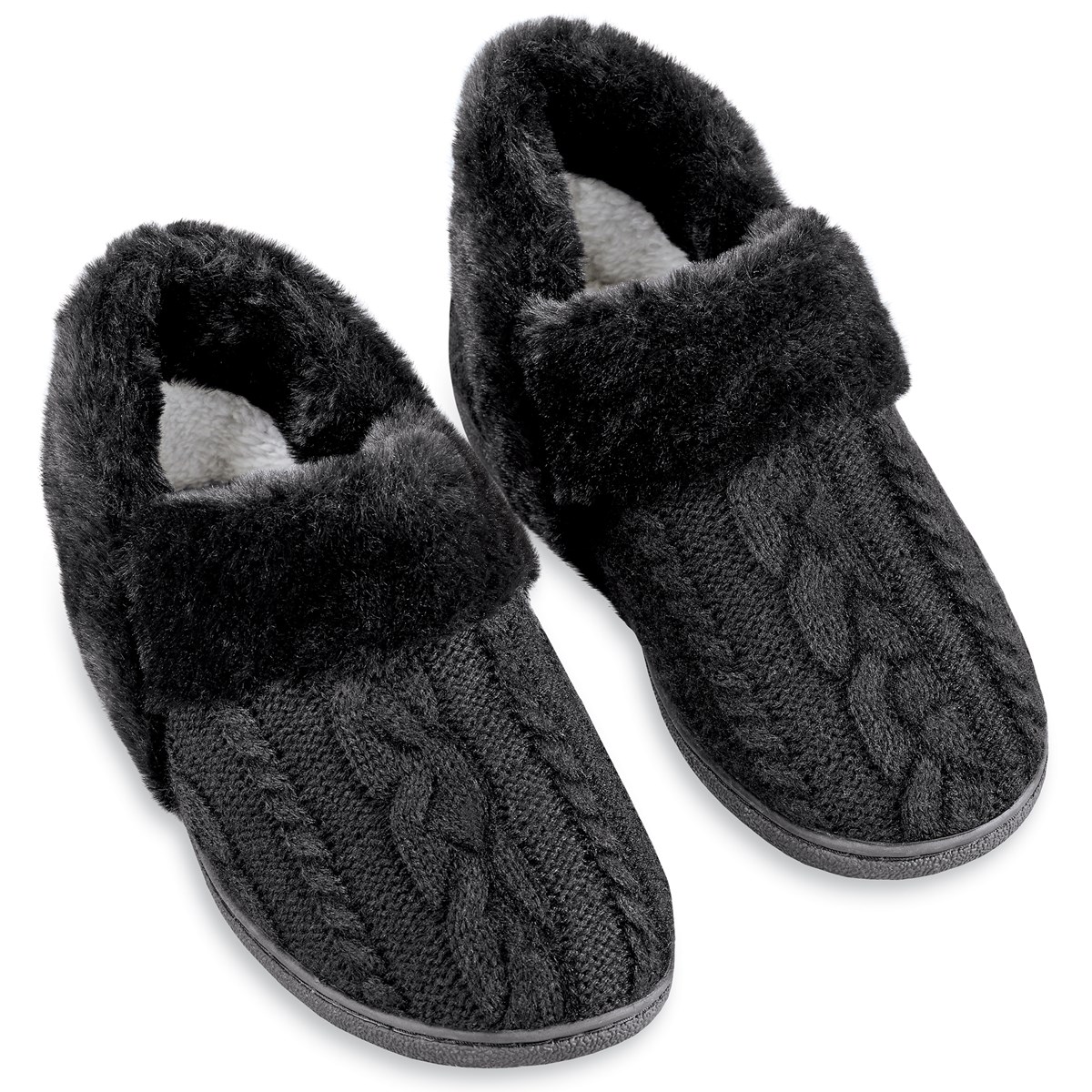 Women's Cozy Cable Knit Pattern Lined House Slippers | Collections Etc.