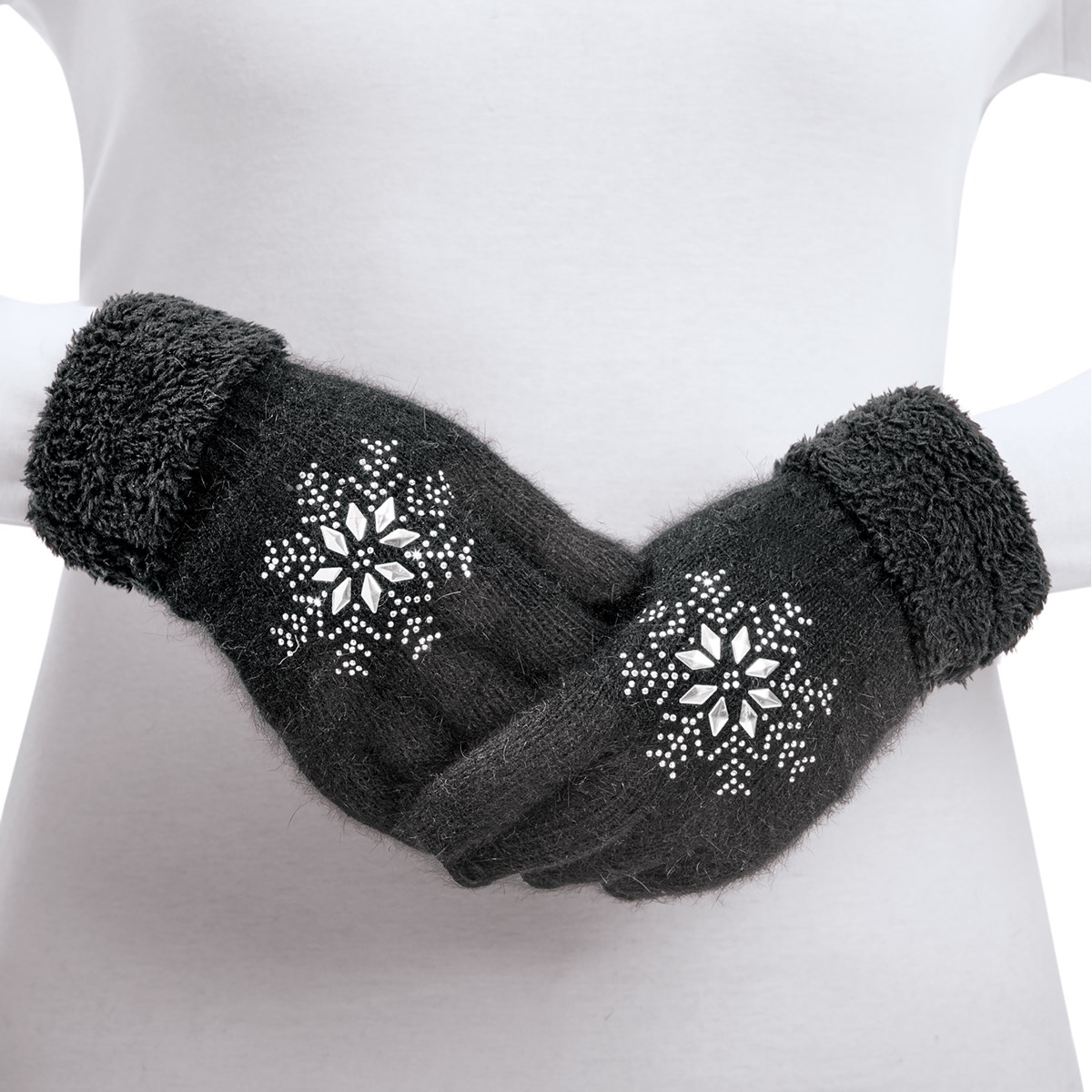 Embellished Sparkling Snowflake Plush Lined Gloves | Collections Etc.