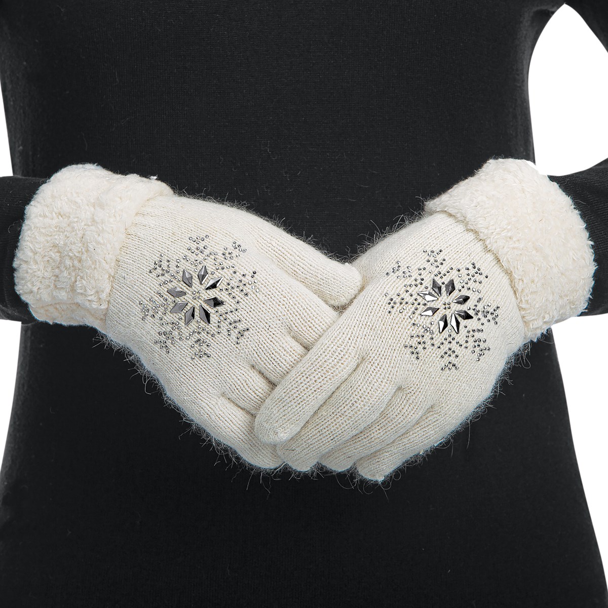 Embellished Sparkling Snowflake Plush Lined Gloves | Collections Etc.
