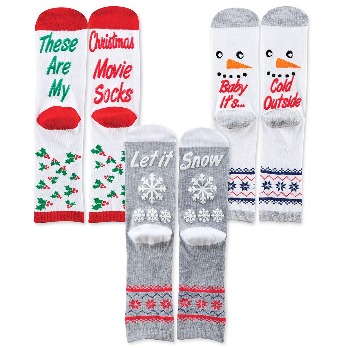Fun and Cozy Skid-Resistant Winter Slipper Socks 3-Pack | Collections Etc.