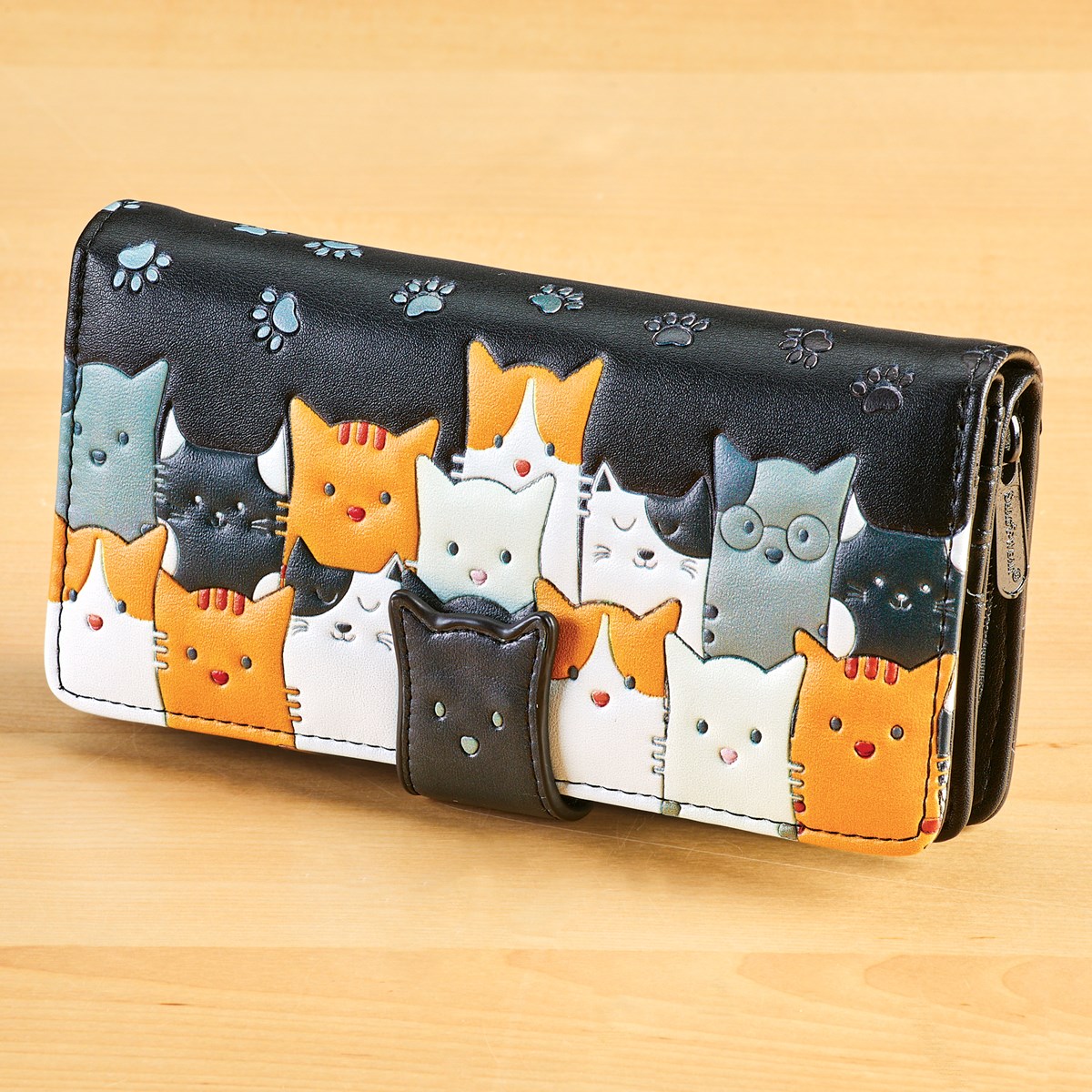Cat Lovers Colorful Kitties Black Zippered Wallet | Collections Etc.