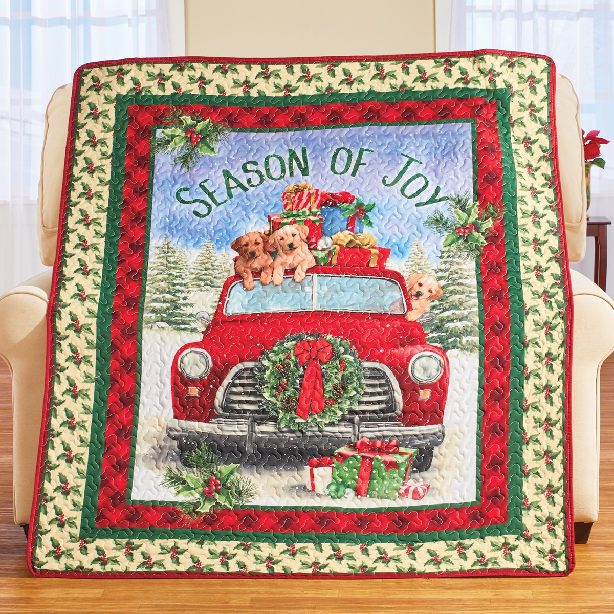 Season of Joy Quilted Christmas Throw Blanket | Collections Etc.
