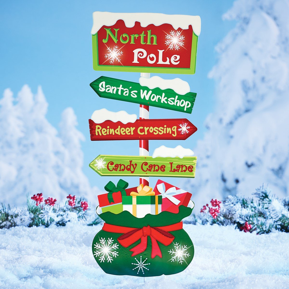 North Pole Christmas Directional Solar Stake Sign | Collections Etc.
