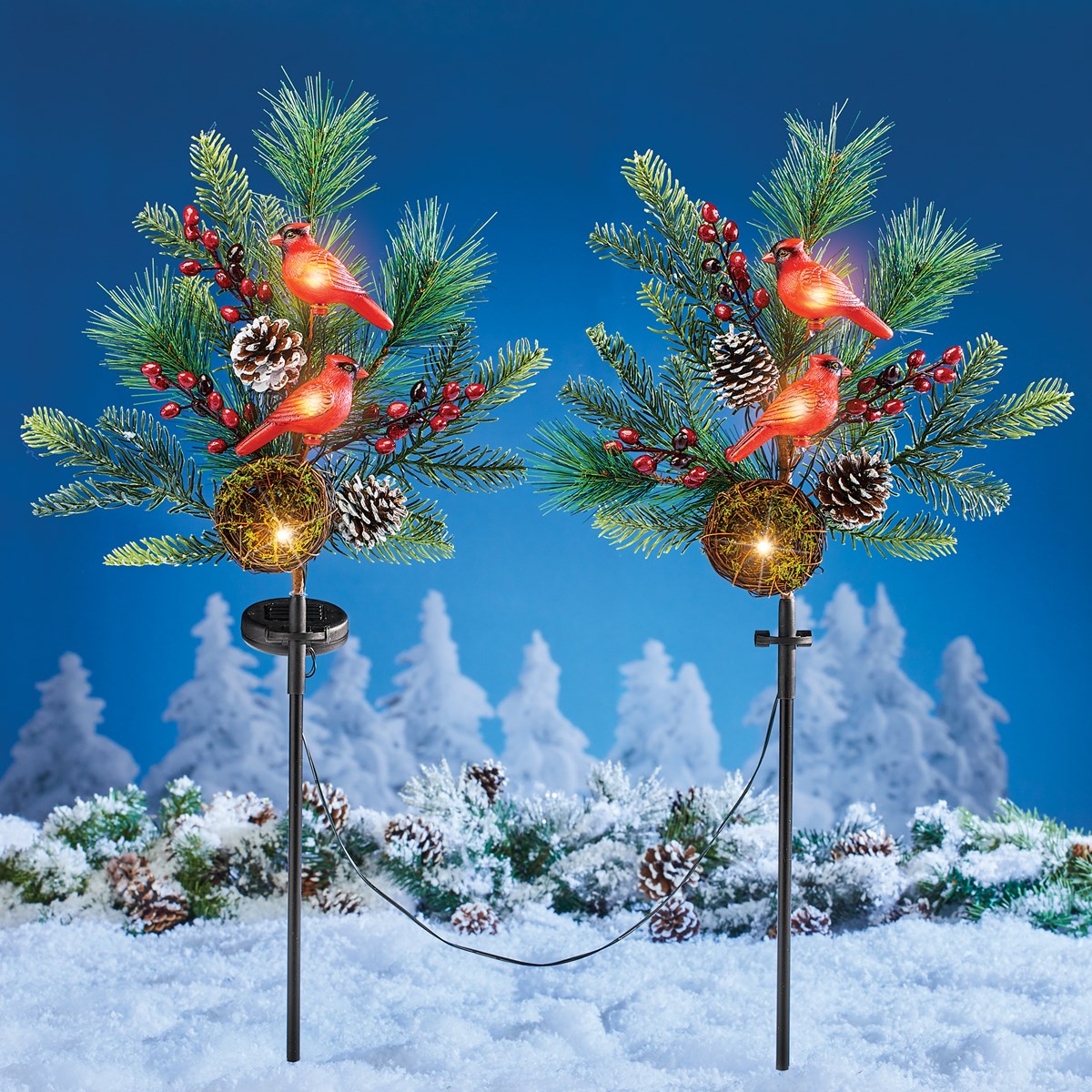 Solar Powered Decorative Winter Cardinal Outdoor Stakes | Collections Etc.