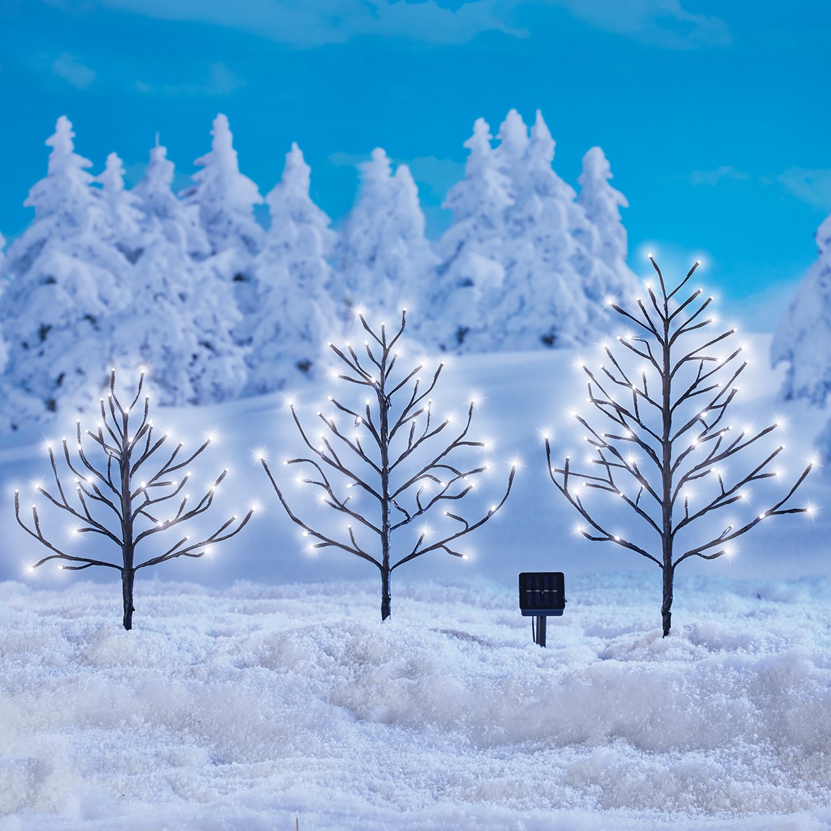 LED Lighted Solar Trees with Adjustable Branches - Set of 3 ...