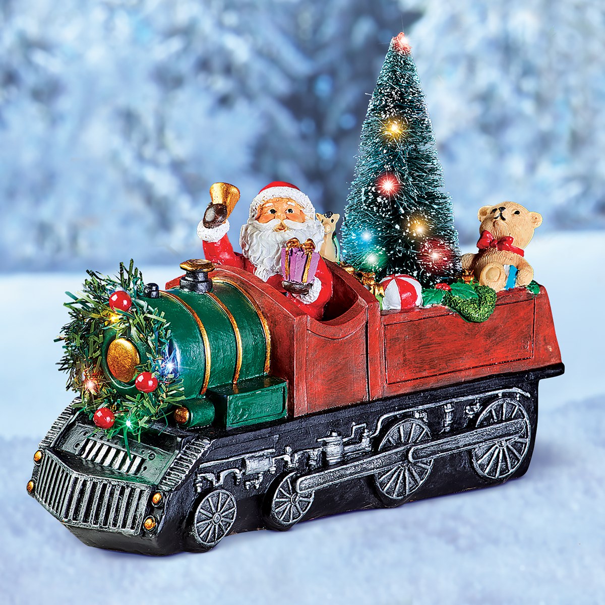 Solar Lighted Hand-Painted Santa Train Decoration | Collections Etc.