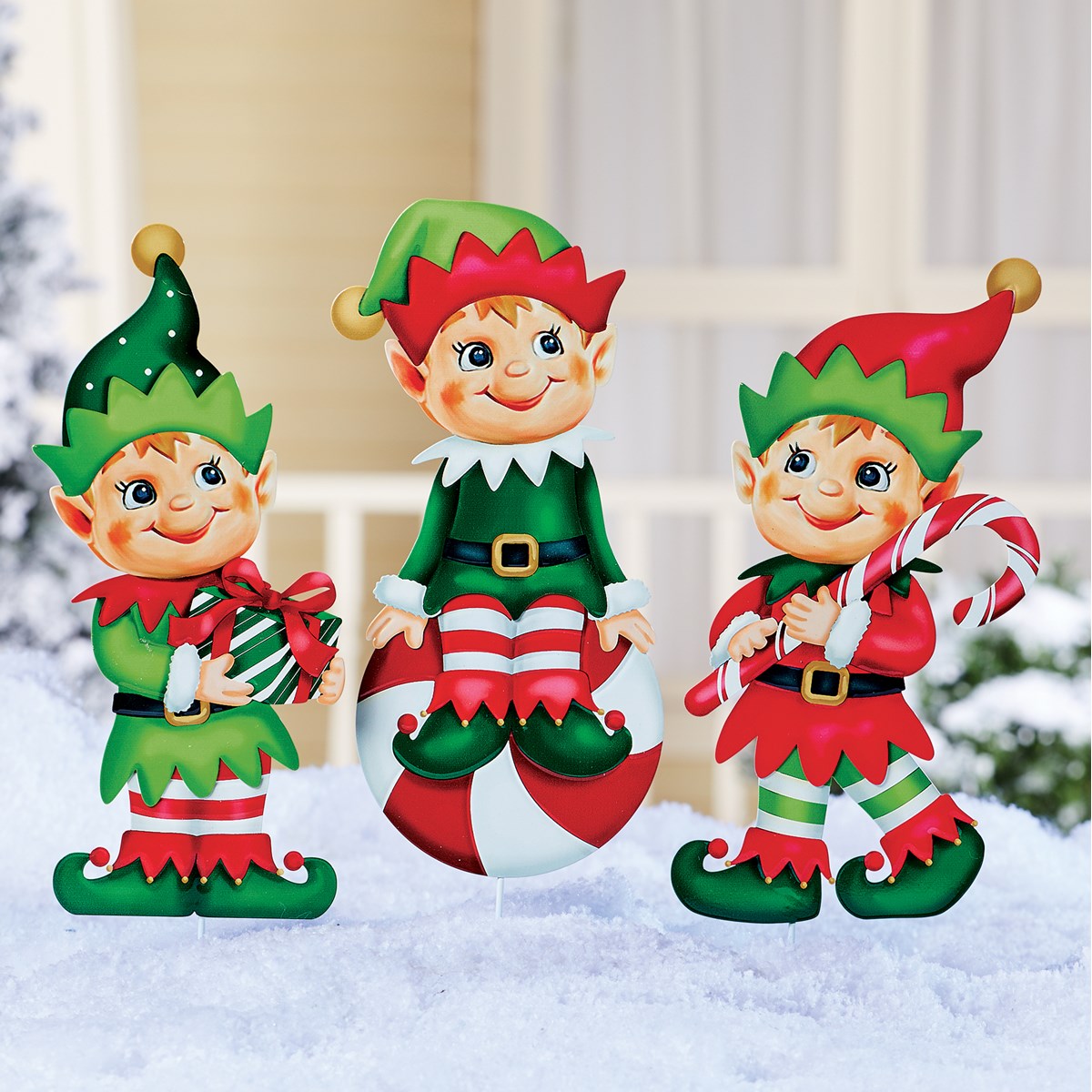 Festive Christmas Elf Metal Garden Stakes - Set of 3 | Collections Etc.