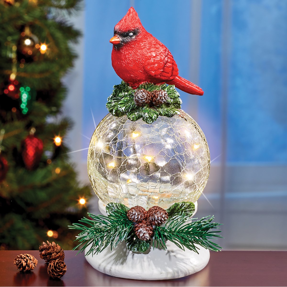 LED Lighted Cardinal Ball on Pedestal Decoration | Collections Etc.