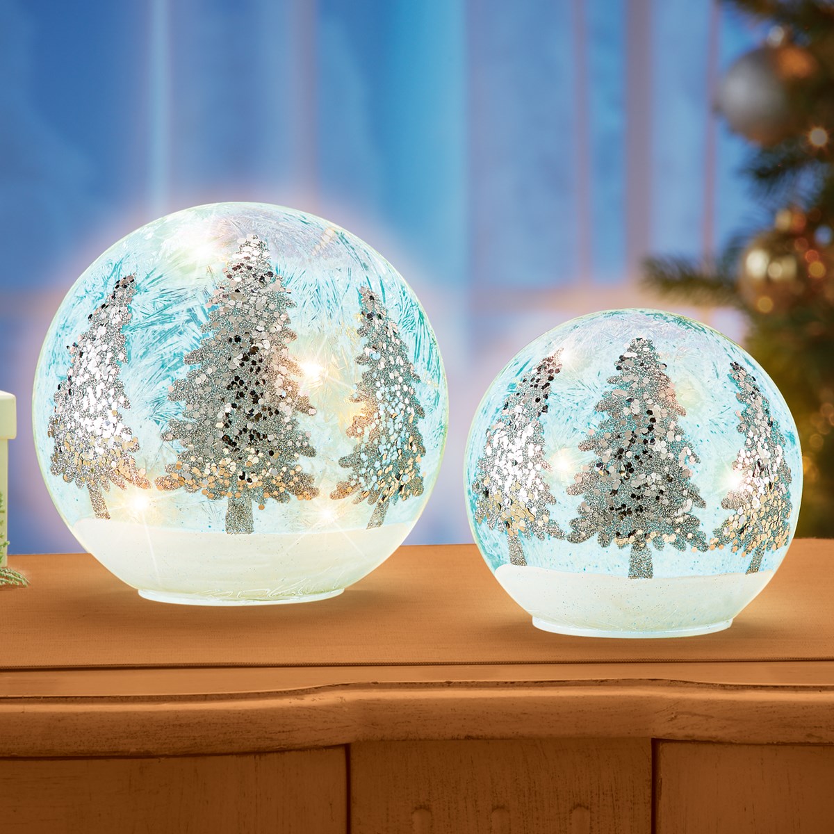 Sparkling Silver Christmas Tree Lighted Ball Decoration | Collections Etc.