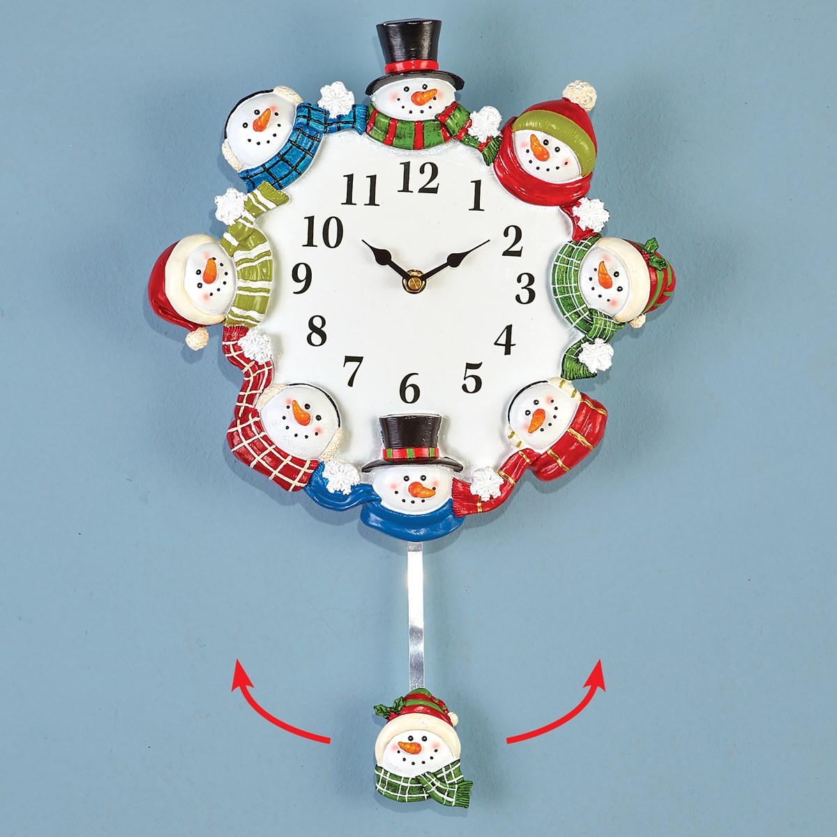 Hand-Painted Snowmen Hanging Pendulum Wall Clock | Collections Etc.
