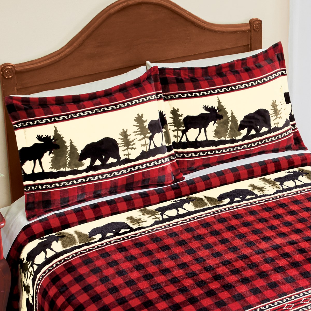 Northwoods Deer and Bear Buffalo Plaid Pillow Sham | Collections Etc.