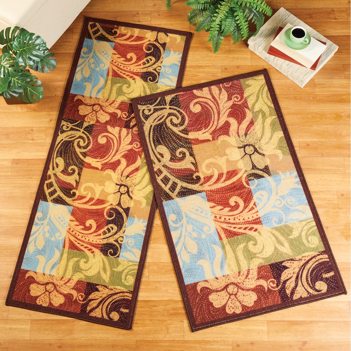 Elegant Scrolling Colorblock Leaf Design Accent Rug | Collections Etc.