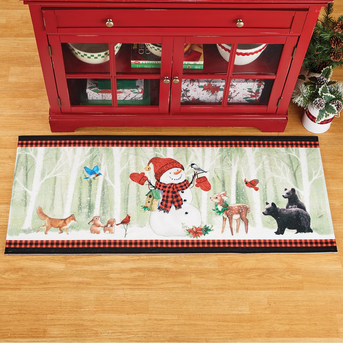 Smiling Snowman and Forest Friends Accent Runner Rug | Collections Etc.