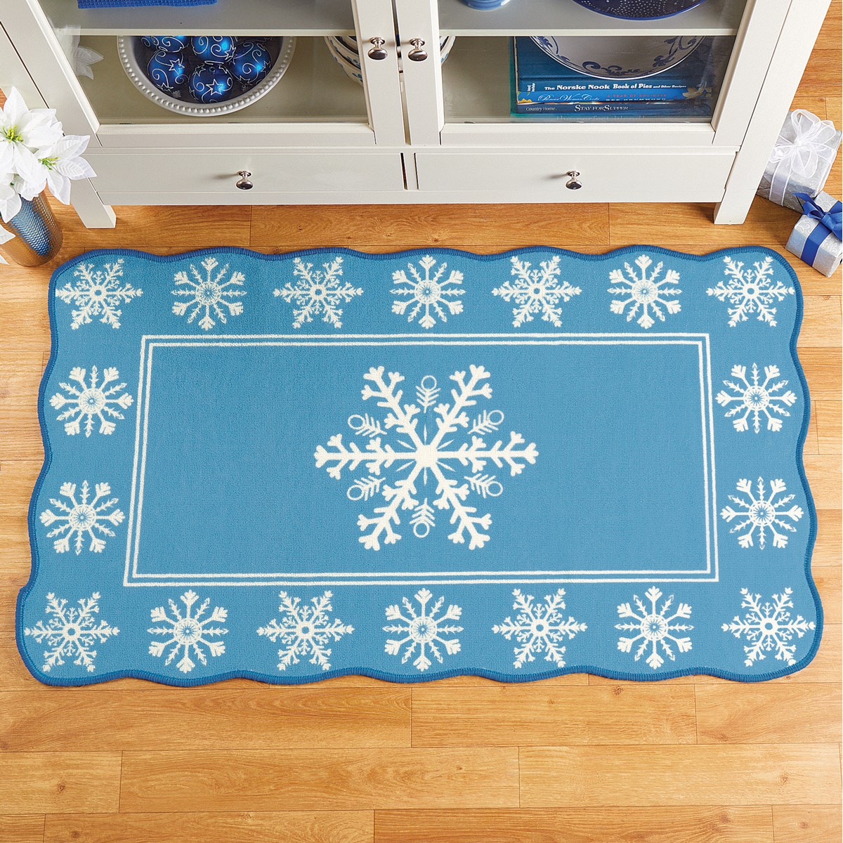 Skid-Resistant Backing Winter Snowflake Area Rug | Collections Etc.