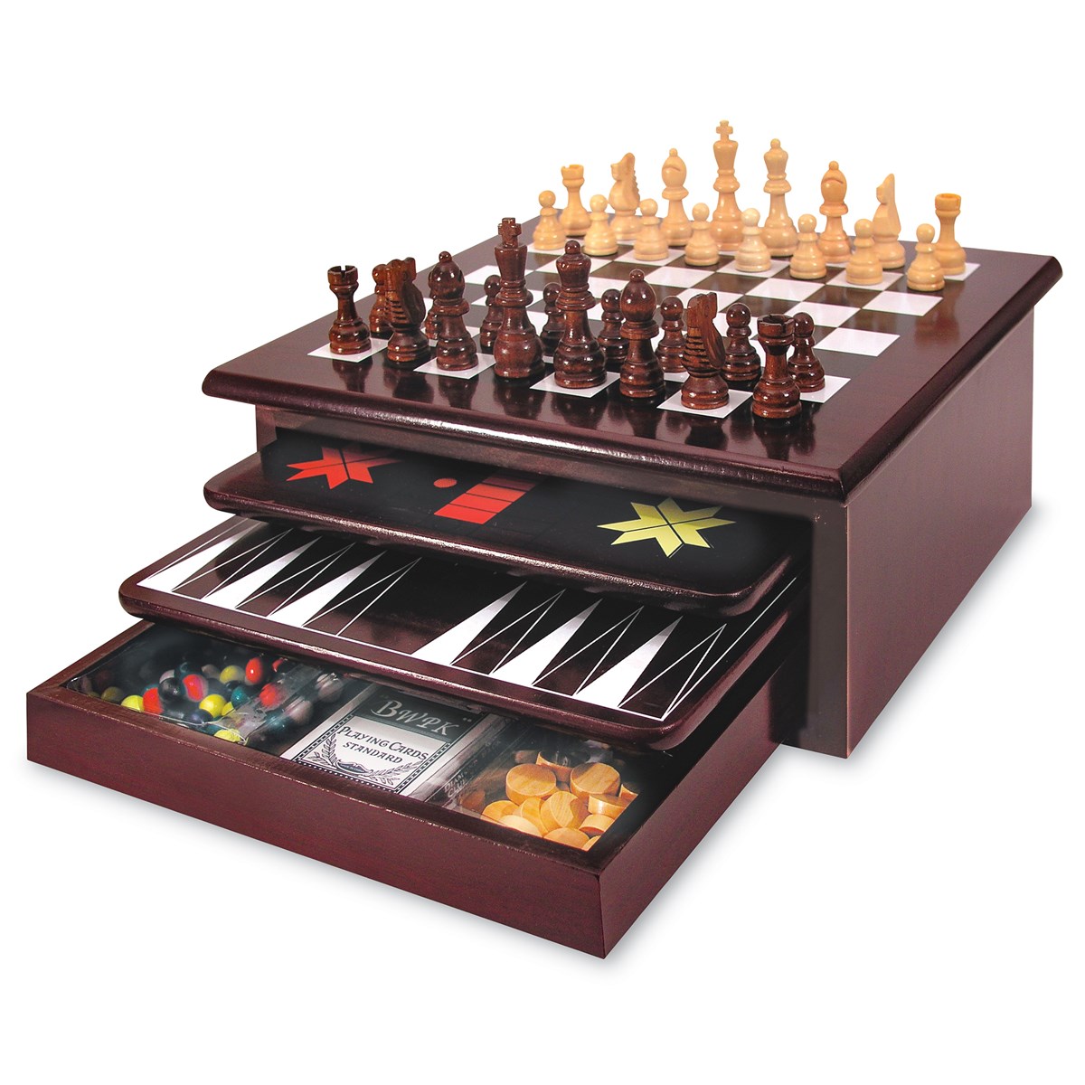 Deluxe 15-in-1 Tabletop Wooden Game Center with Storage Drawer ...