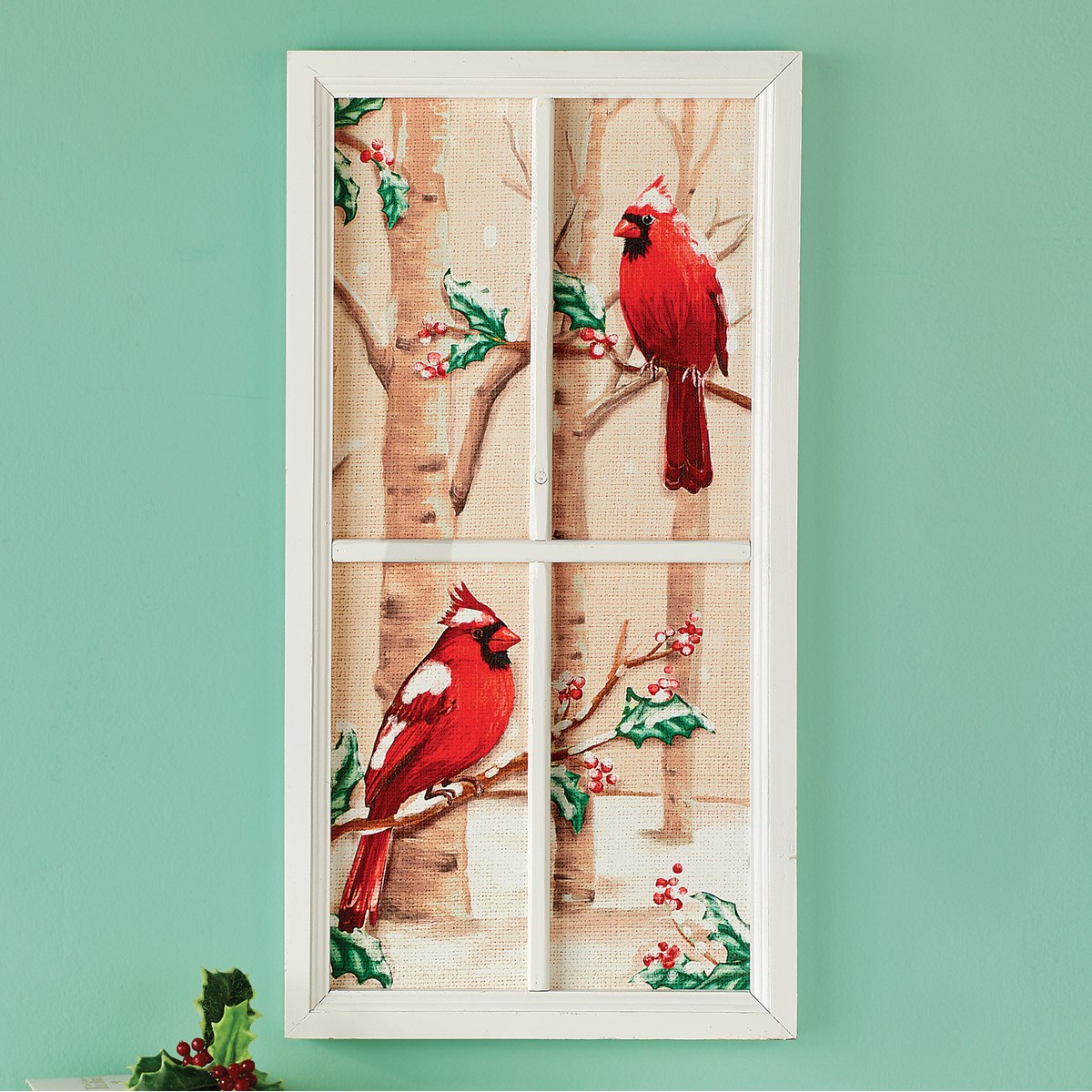 Wooden Cardinal Window Pane Wall Design Art | Collections Etc.