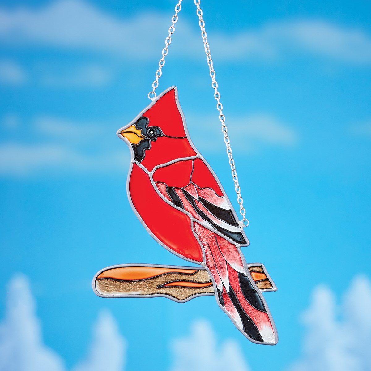 Bright Red Cardinal on Branch Stained Glass Suncatcher | Collections Etc.