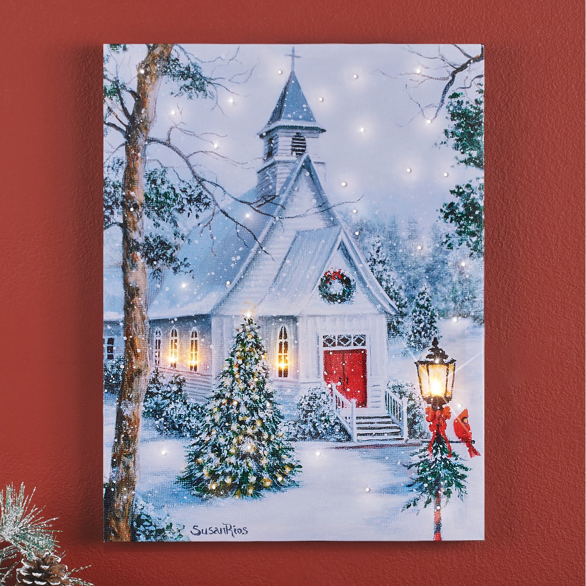 Church in Snow Fiber Optic LED Lighted Canvas Wall Art | Collections Etc.