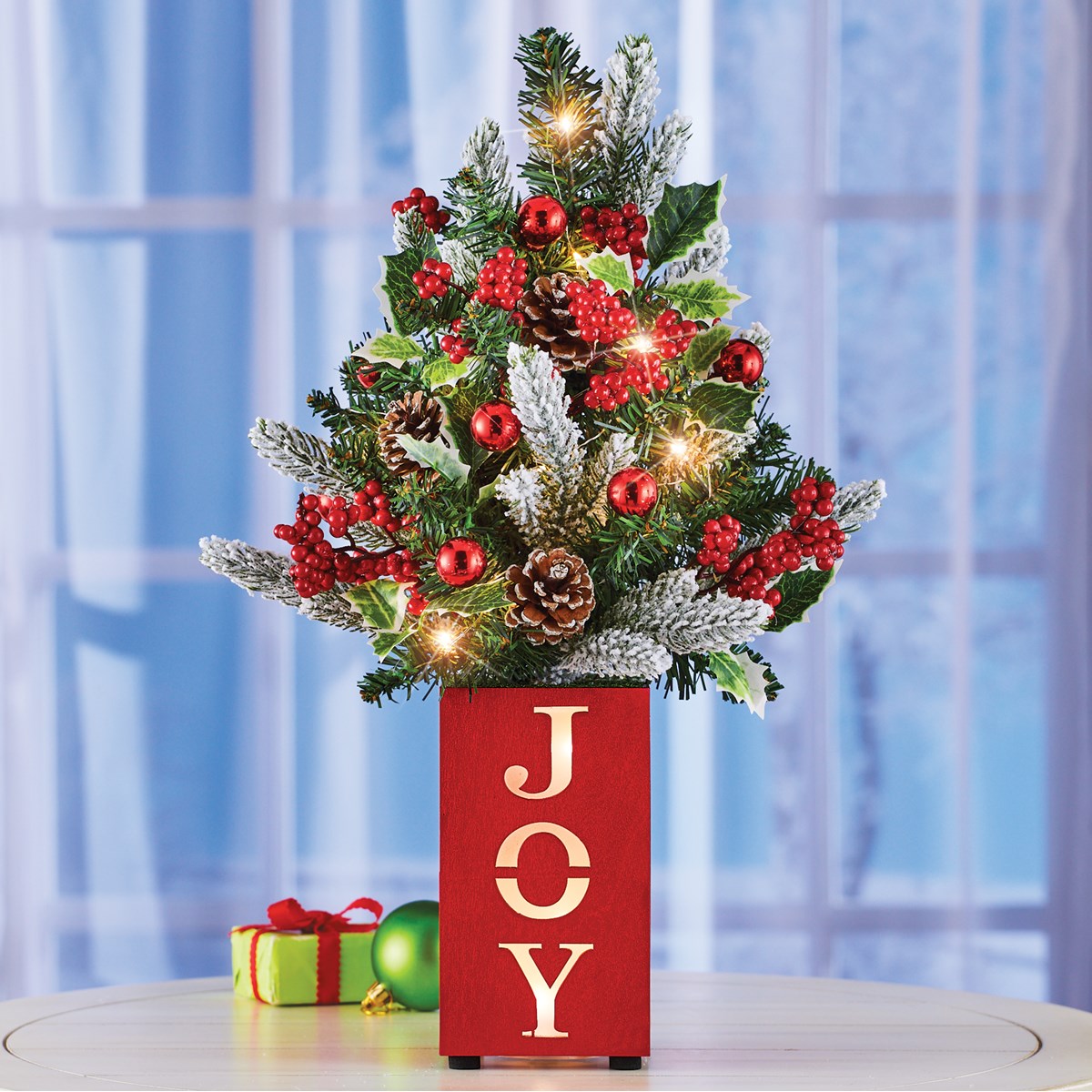 LED Lighted Tabletop Joy Christmas Tree Decoration | Collections Etc.