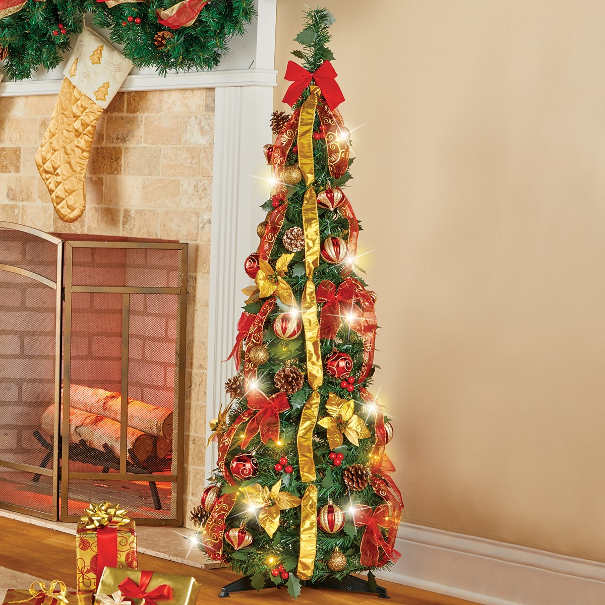LED Lighted Pop-Up Tree with Decorative Ornaments | Collections Etc.
