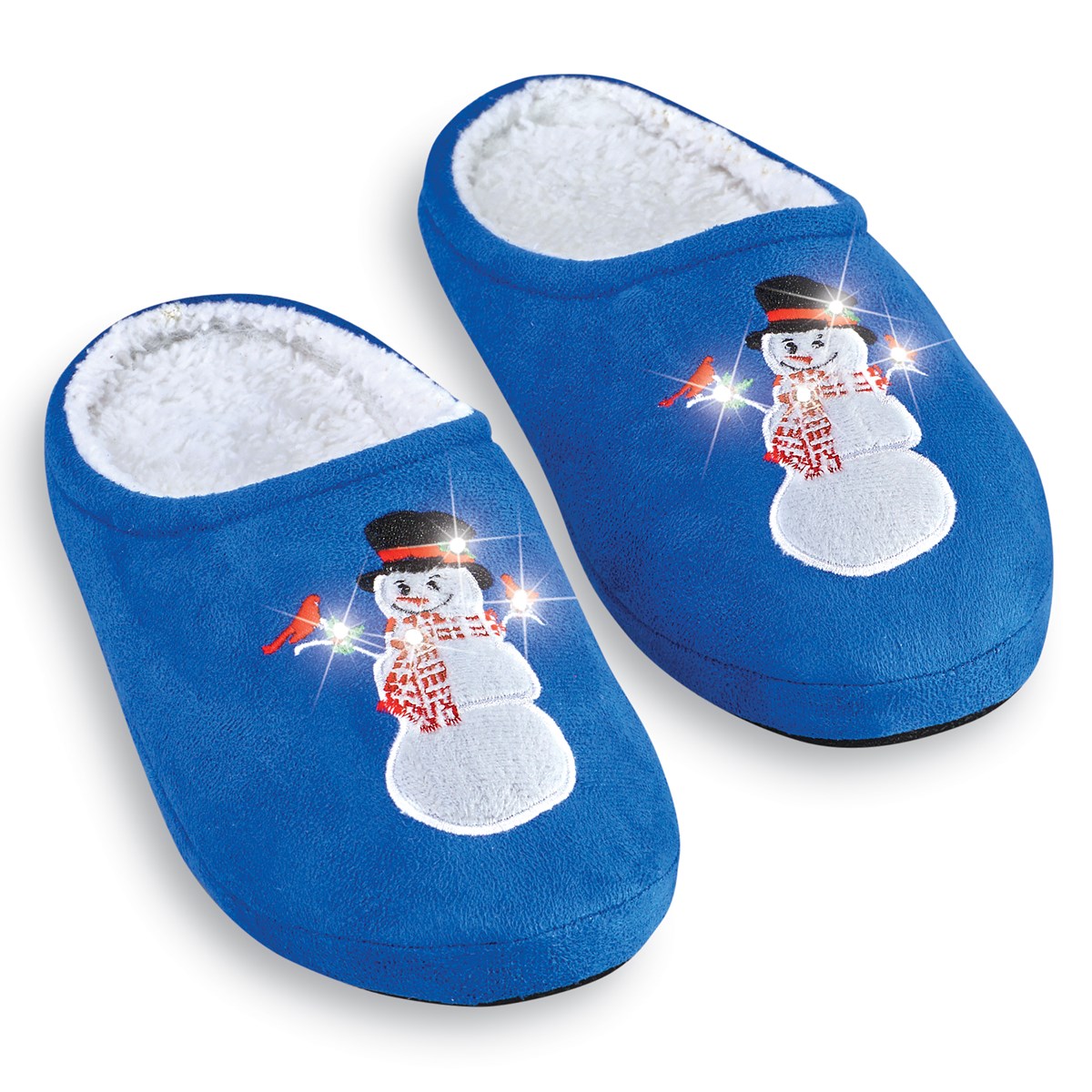LED Lighted Snowman Fluffy Plush Lining House Slippers | Collections Etc.