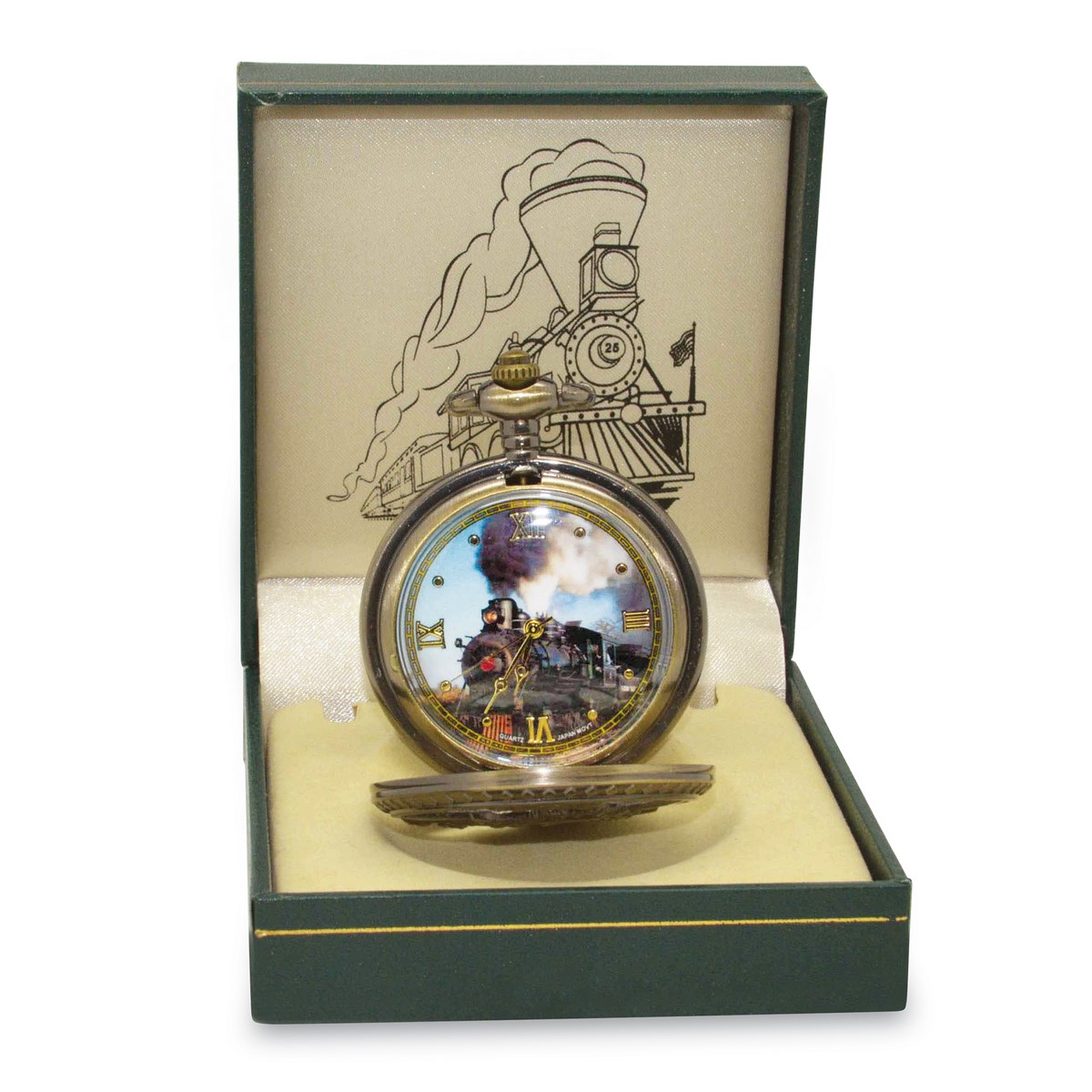 Embossed Train Design Pocket Watch with Gift Box | Collections Etc.
