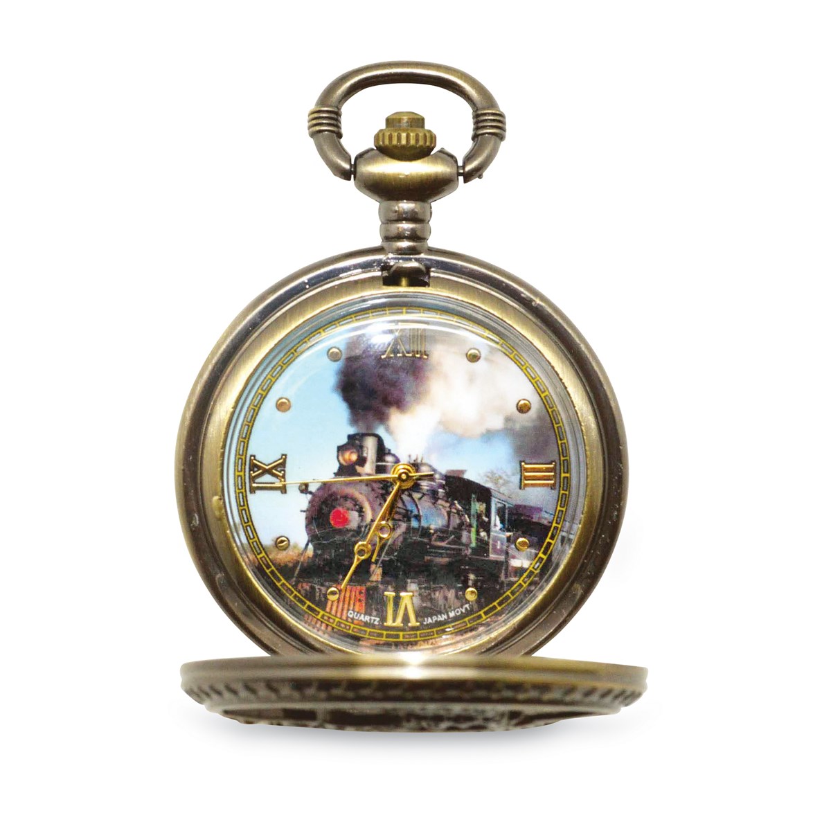 Embossed Train Design Pocket Watch with Gift Box | Collections Etc.