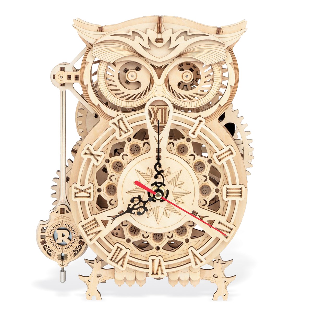 161-Piece Owl Mechanical Wooden Model Clock Kit | Collections Etc.