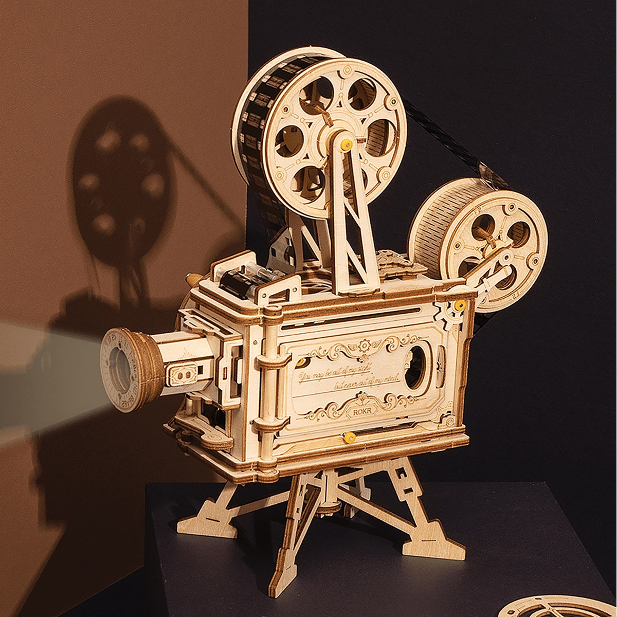 161-Piece Wooden Mechanical Model Film Projector Puzzle Kit ...