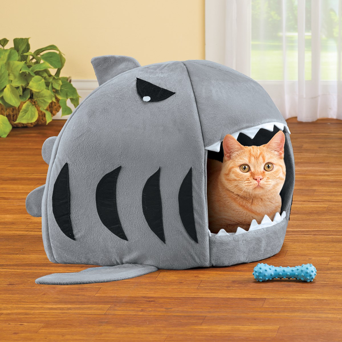 Shark-Shaped Cozy Plush Pet Bed with Removable Pillow | Collections Etc.