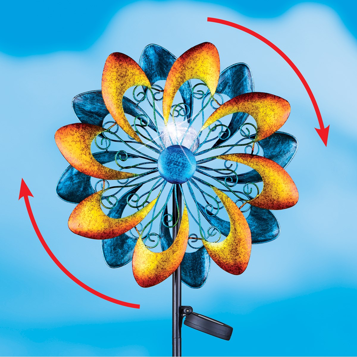 Colorful Solar Double Windmill Wind Spinner Garden Stake | Collections Etc.
