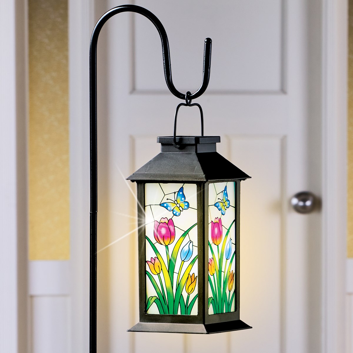 Solar Spring Tulips Outdoor Lantern with Shepherd Hook | Collections Etc.