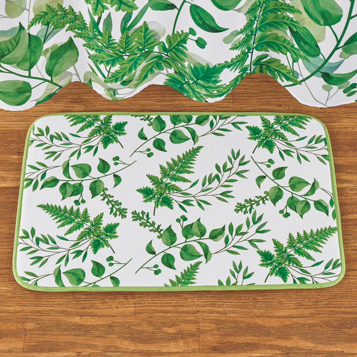 Tropical Botanical Leaves Cushioned Skid-Resistant Bath Mat ...