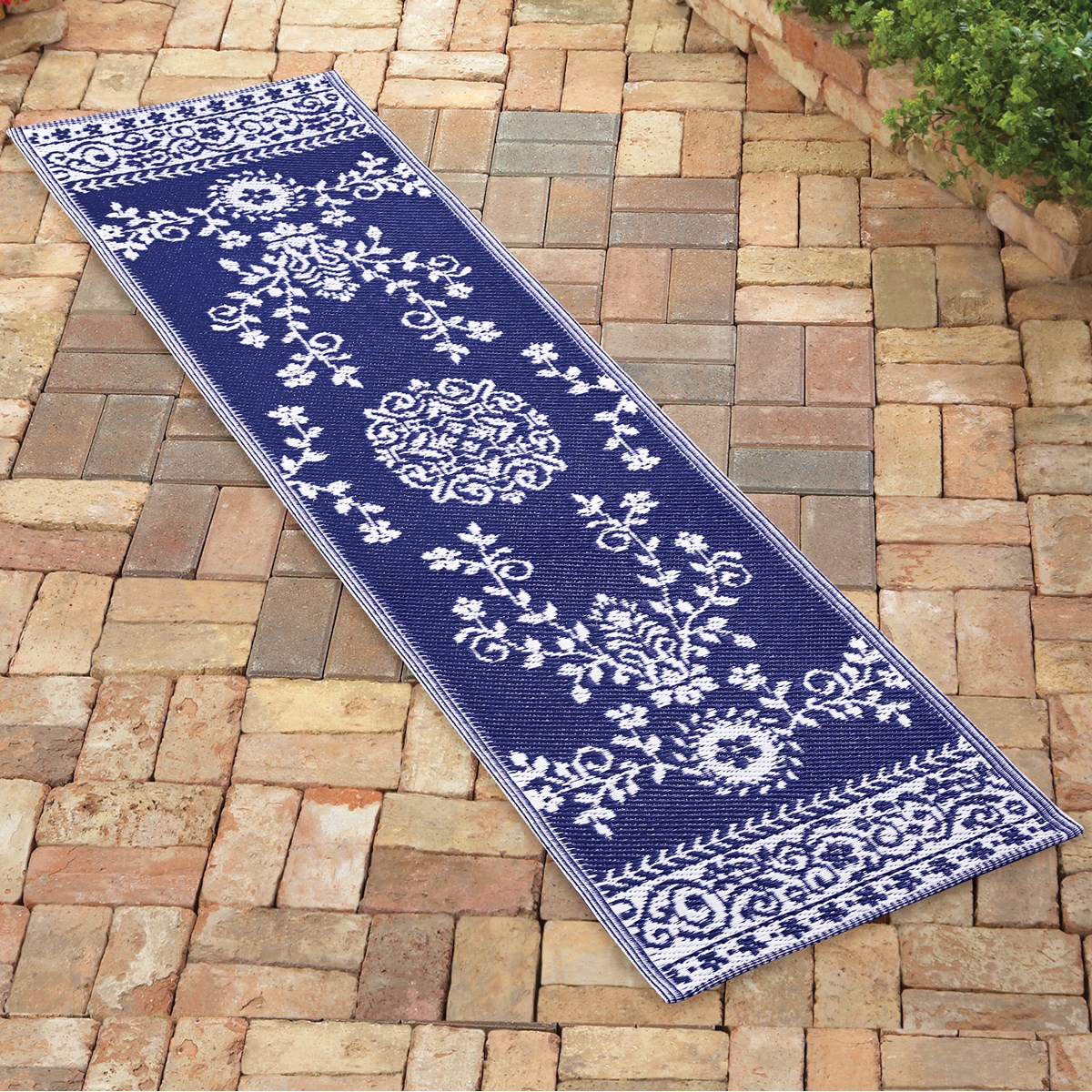 Outdoor Reversible Medallion Floral Patio Mat | Collections Etc.