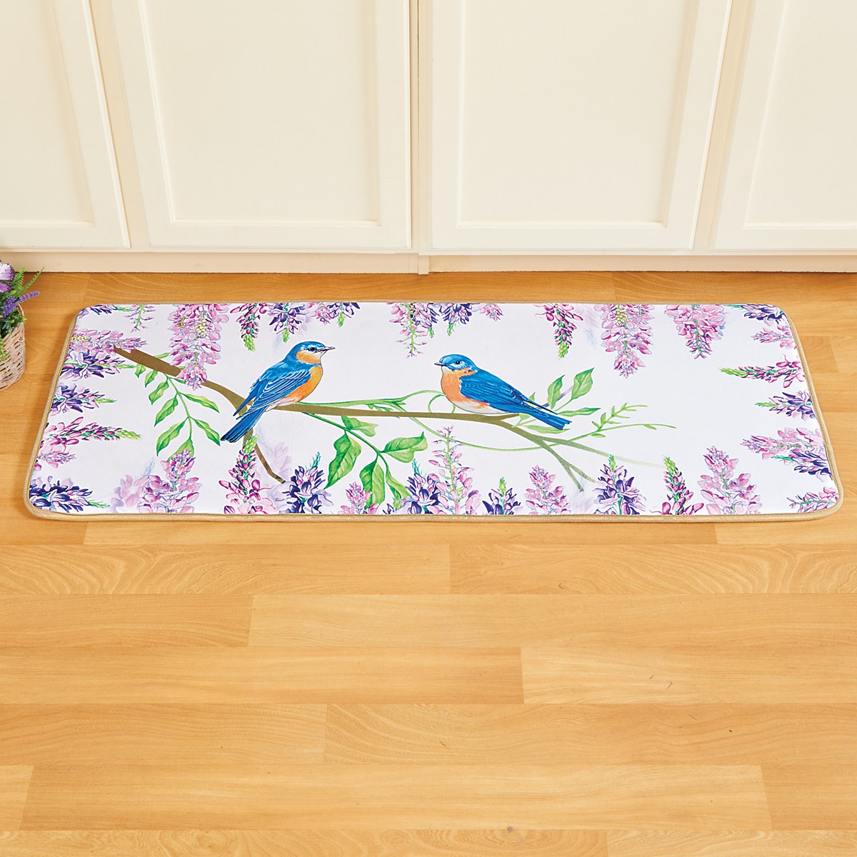 Spring Bluebirds On Branches Skid-Resistant Runner Rug | Collections Etc.