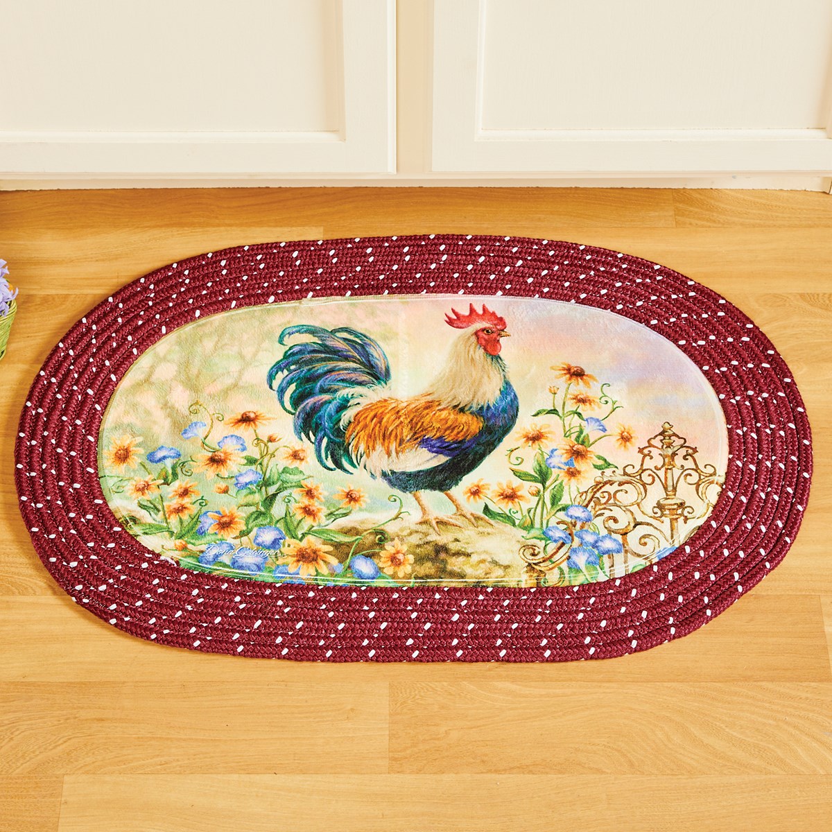 Rooster Country Charm Oval Braided Accent Rug | Collections Etc.