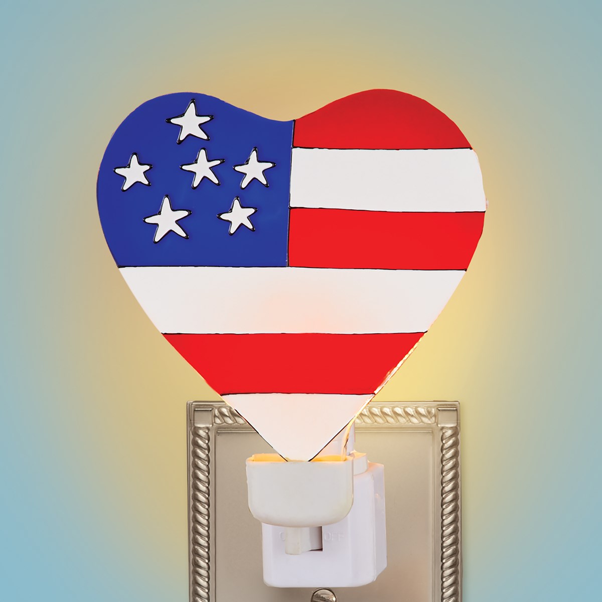 Patriotic Heart Glass Night Light Wall Outlet Plug | Collections Etc.