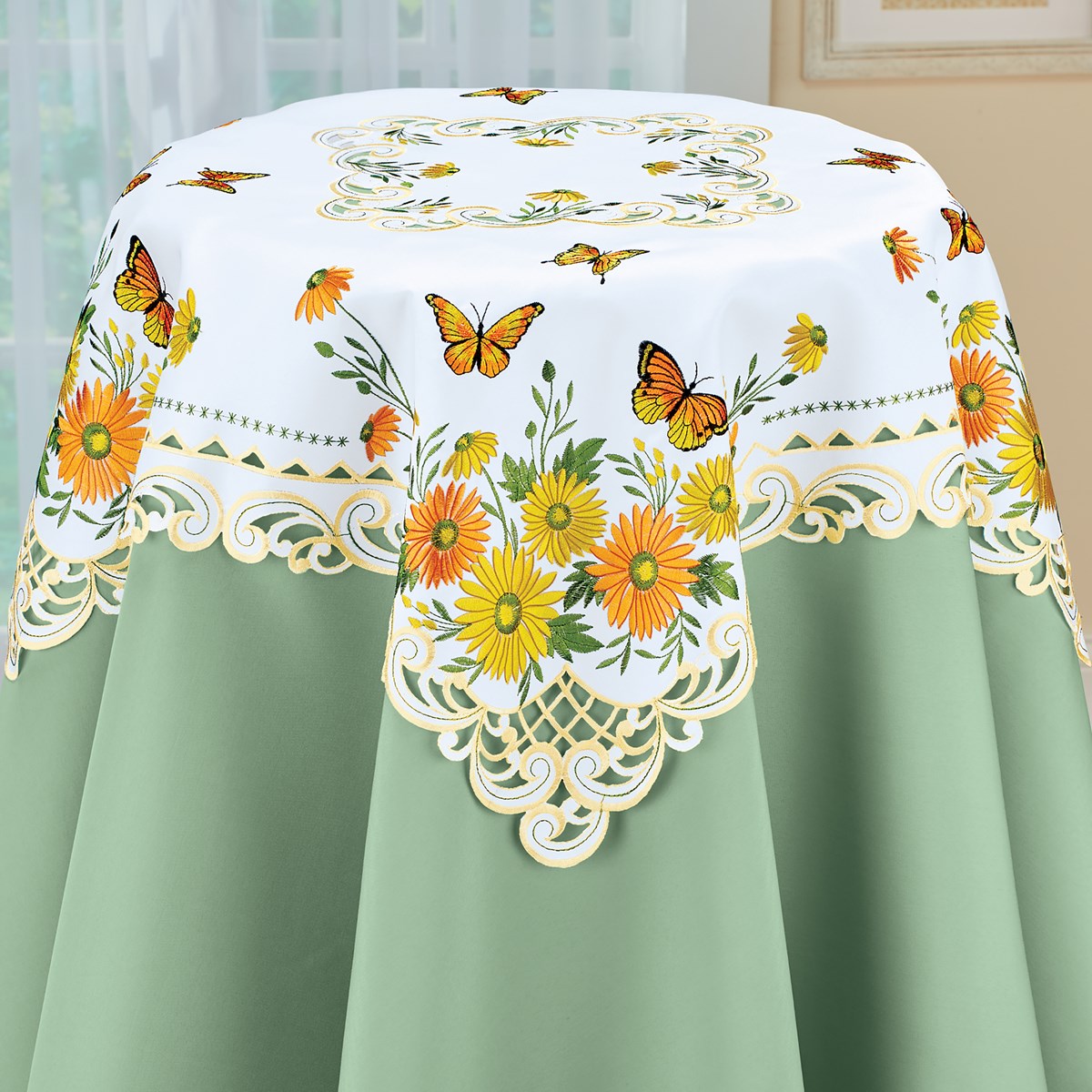 Embroidered Spring Daisies and Butterflies Table Linens | Collections Etc.