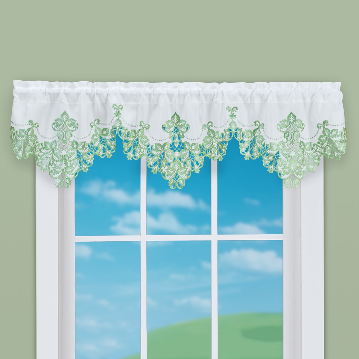 Embroidered Scrolling Leaf and Flower Window Valance | Collections Etc.