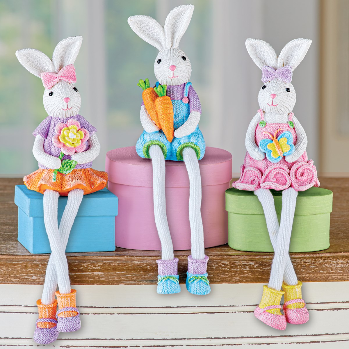 Festive Dangling Legs Easter Bunny Sitter Figurines | Collections Etc.